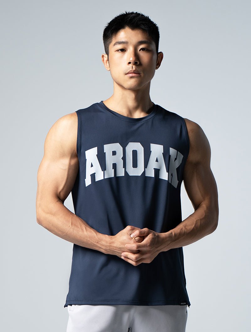 ArcTech™ AROAK 文字機能寬肩背心 (深藍) – AROAK 機能健身服飾 | 專為健人打造