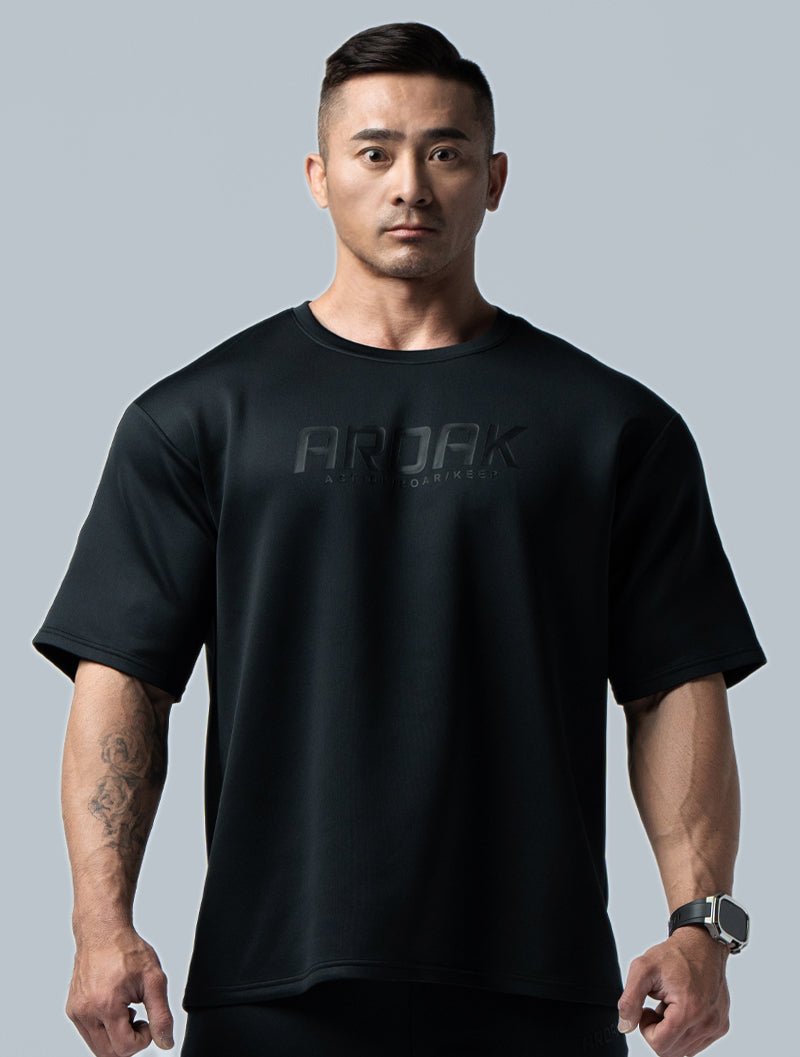 AirFlex™ AROAK OVERSIZED 後袖剪接訓練上衣 (黑) – AROAK 機能健身服飾 | 專為健人打造