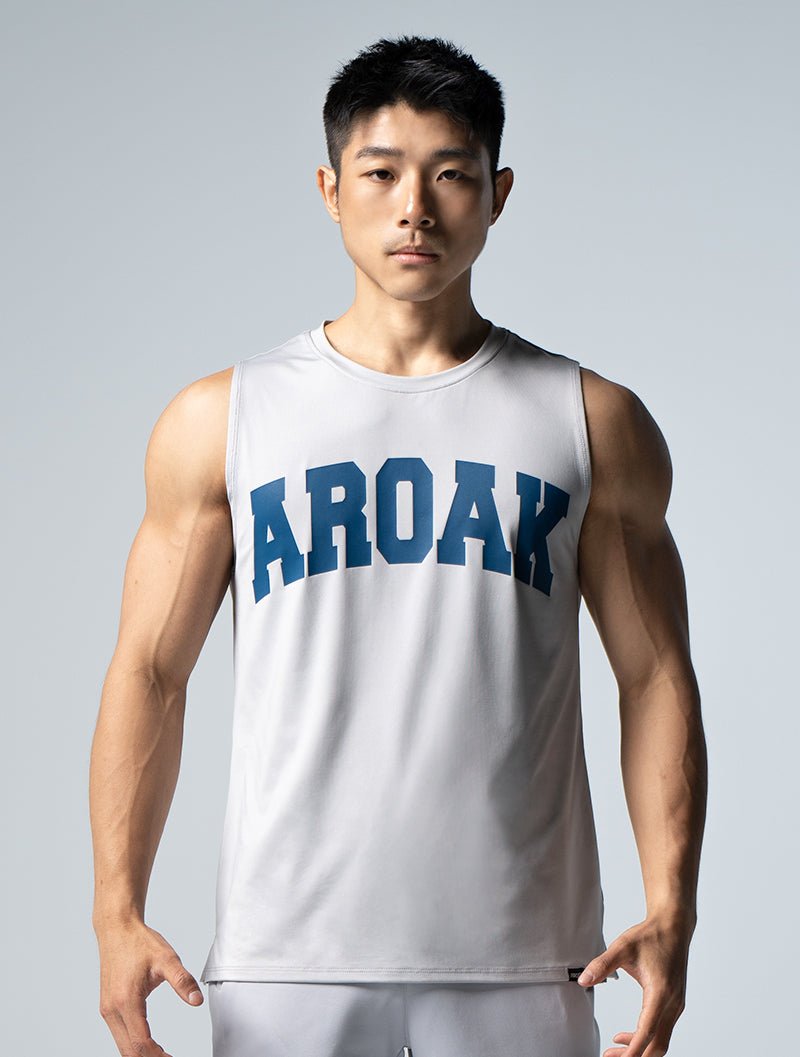 ArcTech™ AROAK 文字機能寬肩背心 (淺灰) – AROAK 機能健身服飾 | 專為健人打造