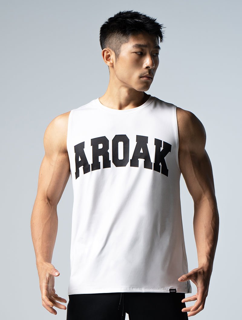 ArcTech™ AROAK 文字機能寬肩背心 (白) – AROAK 機能健身服飾 | 專為健人打造